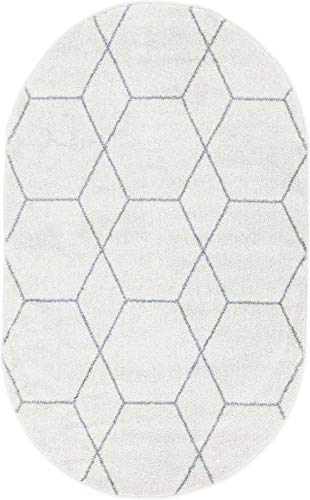 Unique Loom Trellis Frieze Collection Area Rug - Geometric (3' x 5' Oval, Ivory/ Gray)