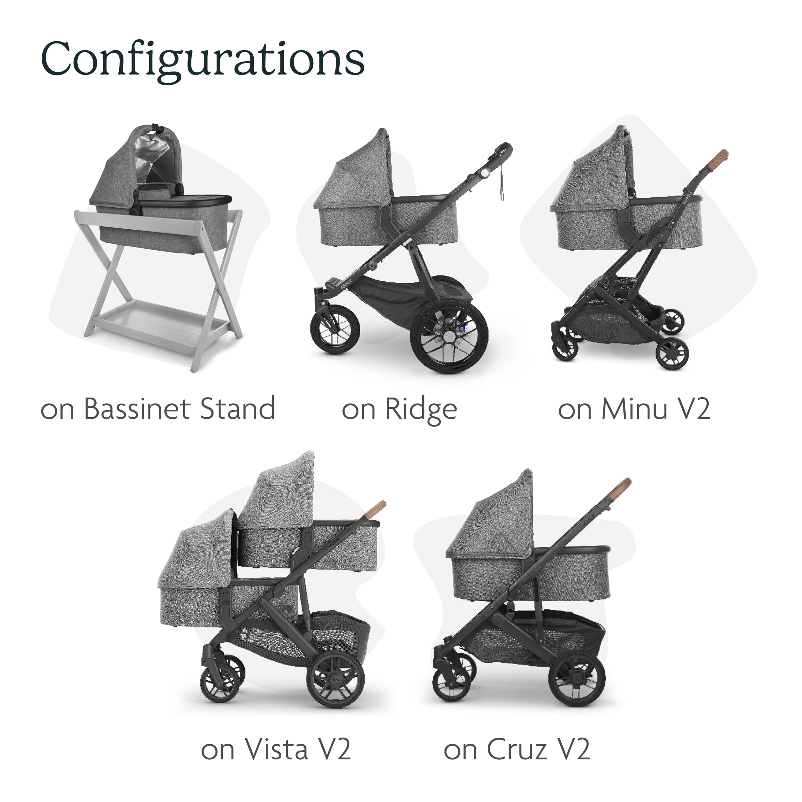 UPPAbaby Bassinet/Compatible with Vista, Cruz, Ridge, Minu Strollers/Overnight Sleep Solution/Mattress, Sheet, and Bug Shield Included/Greyson (Charcoal Mélange/Carbon Frame)