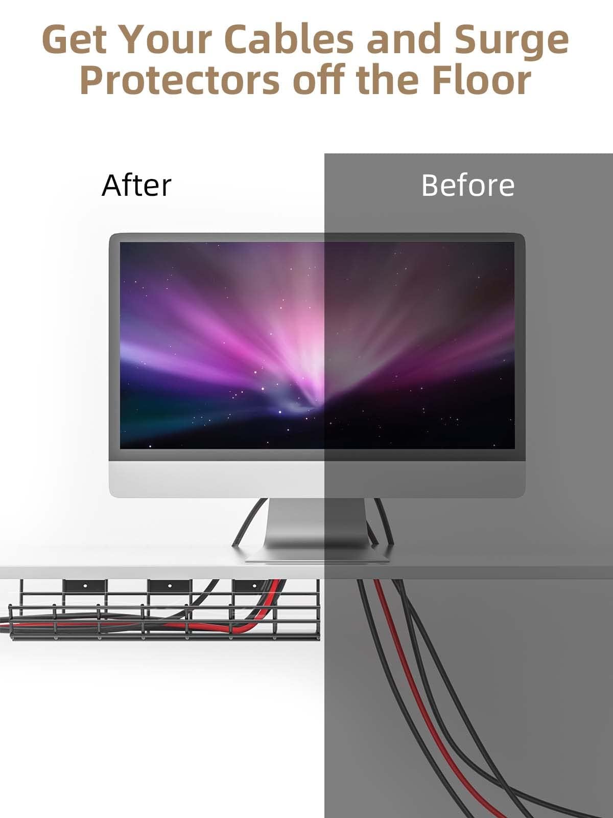 2 Pack Under Desk Cable Management Tray, 16.5'' Desk Cable Organizer Metal Wire Cord Management Under Desk Organizer for Office, Home, Black