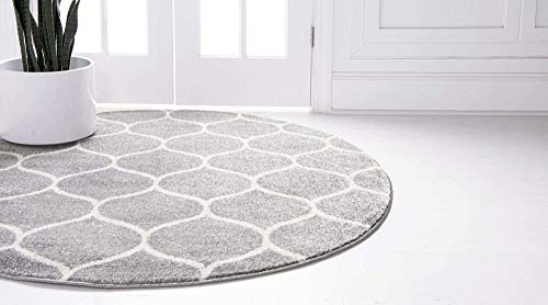 Unique Loom Trellis Frieze Collection Area Rug - Rounded (7' Round, Light Gray/ Ivory)
