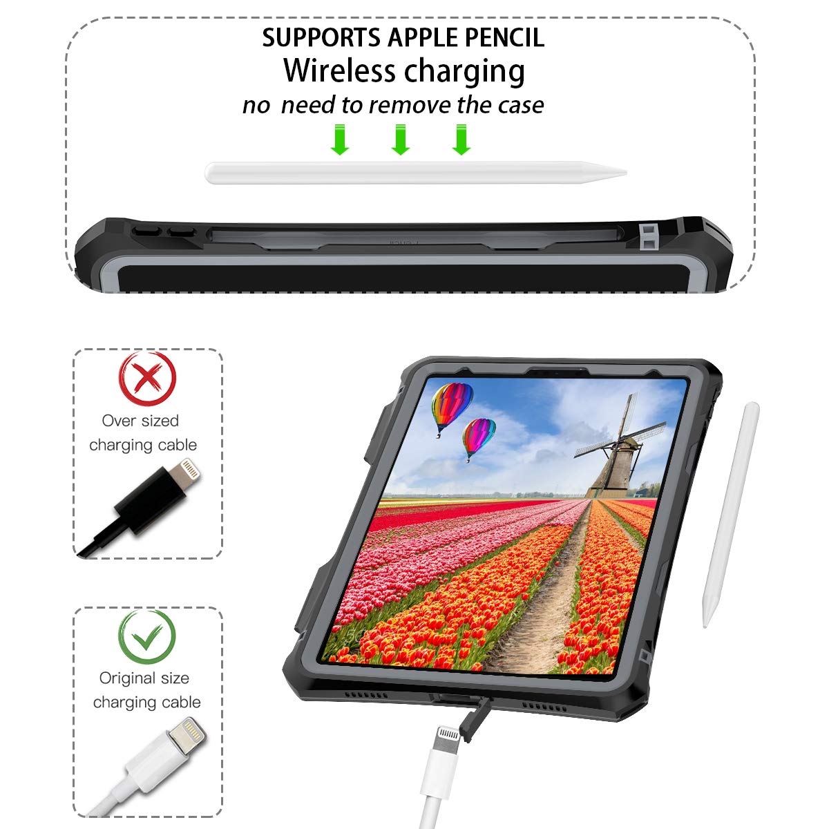 Transy for iPad Pro 11 Case - Black Waterproof Case for iPad Pro 11 Inch 2020 2021 2022 New Clear Full Body Protection Bumper Case Shockproof Dustproof with Ring Stand Strap Built in Pen Holder