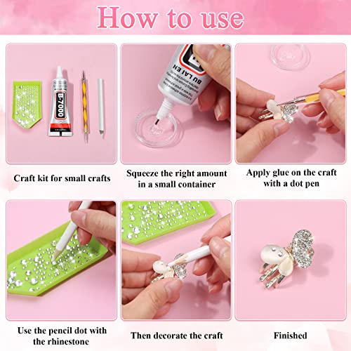 B7000 Rhinestone for Glue, 3 PCS 25ml Craft Adhesive Glue for Crafts with 3000pcs Flatback Rhinestones Gems with Picker Tool Wax Pencil Fabric Glue for Nail Art Bead Jewelry Making Clothes Shoe Bags