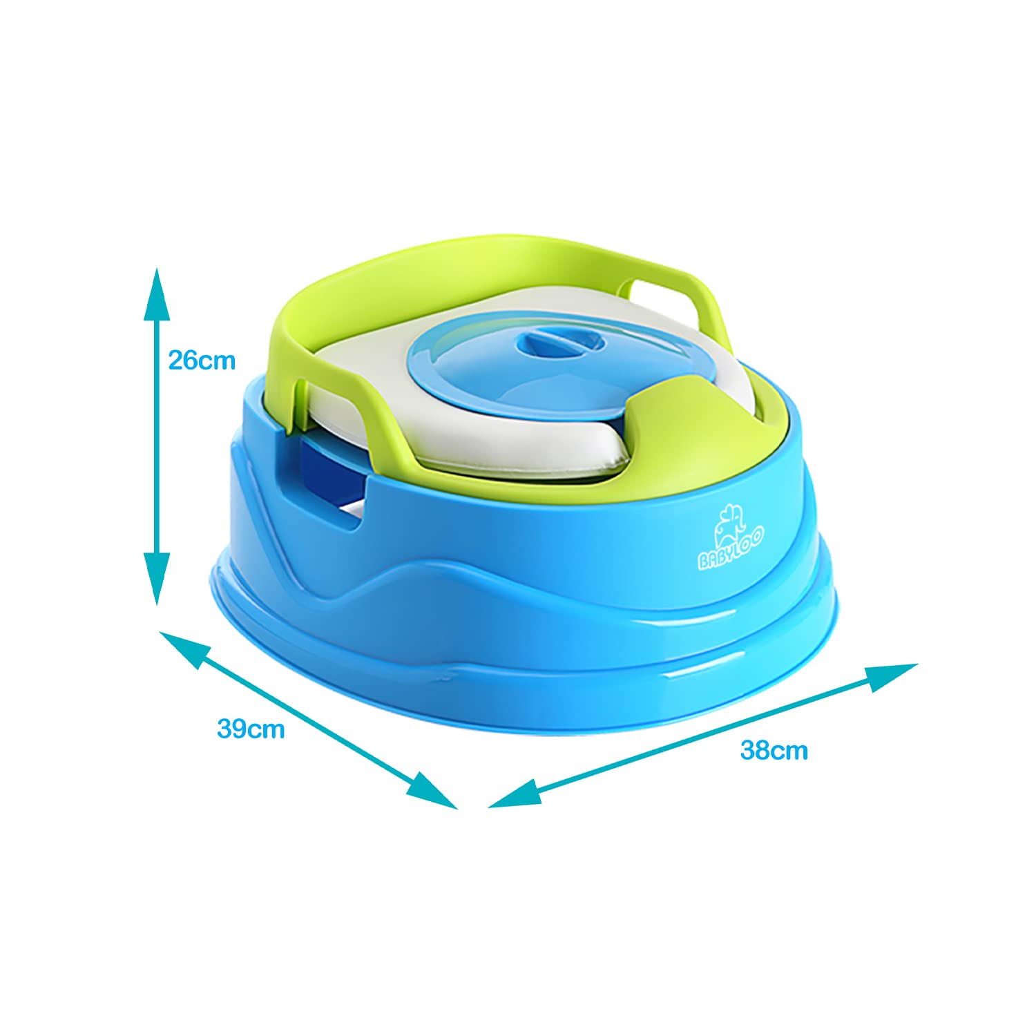 Babyloo 3 In 1 Bambino Booster Potty Training System with Free Standing Potty, Step Stool, and Toilet Mount for 1 to 6 Year Olds, Blue and Green