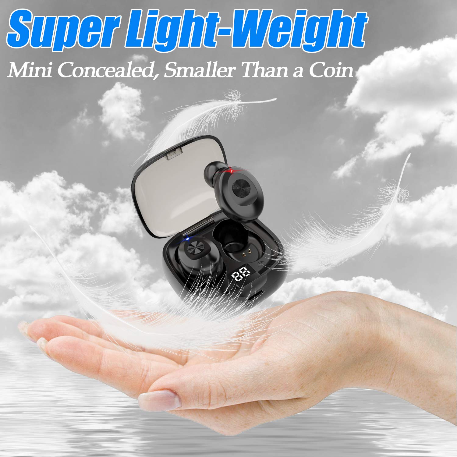 Lady house Earbuds 5.0 Mini Headphones, IPX5 Waterproof Hi-Fi Stereo Built-in Mic Headset, in-Ear Earphones with Charging Case for Daily use, Mat black