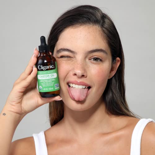 Cliganic Organic Castor Oil, 100% Pure (4oz with Eyelash Kit) - For Eyelashes, Eyebrows, Hair & Skin
