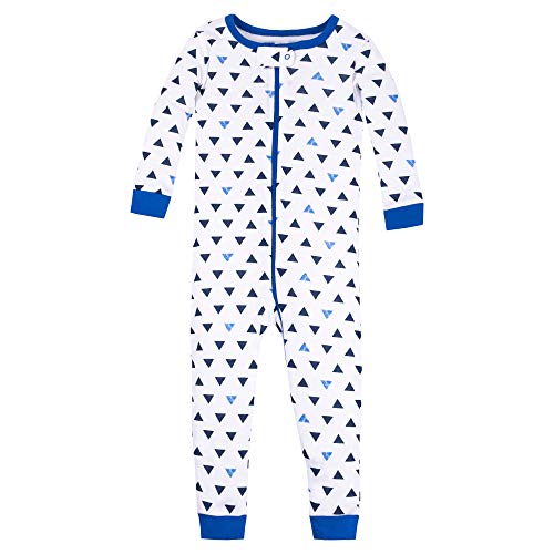 Lamaze Organic Baby Baby Boys' Toddler Stretchie One Piece Sleepwear, Footless, Zipper, White/Bue Triangles, 3T