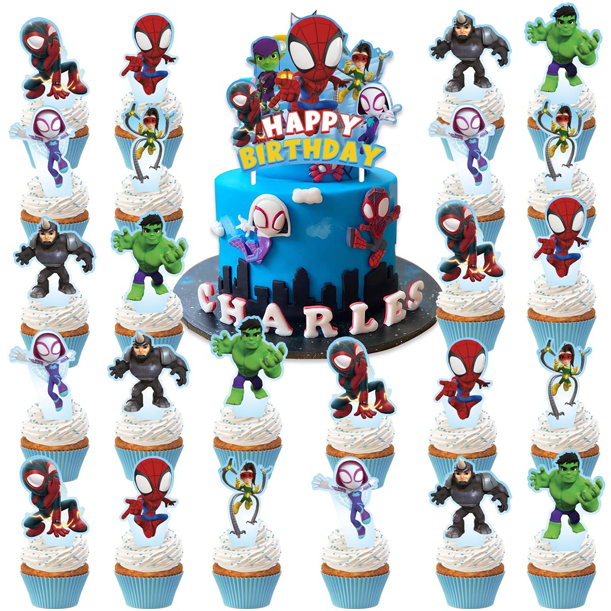 25Pcs Spider Friends Party Cake Decorations, Spider Birthday Cupcake Toppers for Spider Party Supplies