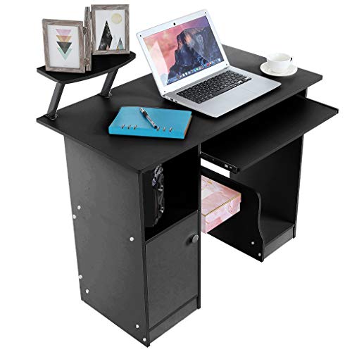 Nihewoo Computer Desk with Storage Shelves,Home Office PC Laptop Desk Sturdy Writing Desk Writing Computer Desk Black