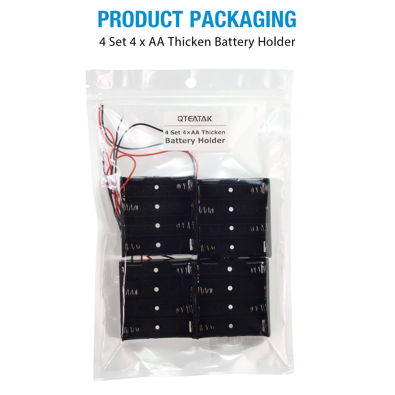 QTEATAK 4 Pack 4 x AA Thicken Battery Holder with I Type Wired Battery Clip Standard Snap Connector