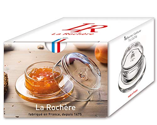 La Rochere Bee Butter Dish with Lid for Countertop – Bee Embossed French Butter Dish - Glass Butter Dish with Lid for Butter, Jams, & Sauces – Dishwasher Safe Butter Keeper Dish (2.5 oz)