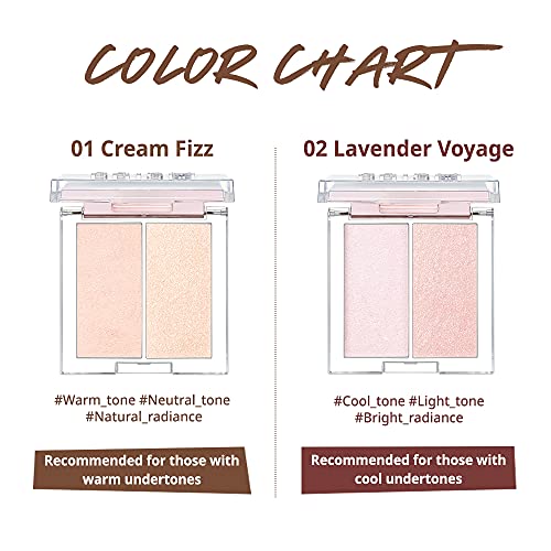CLIO Prism Highlighter Duo, Duo Shade Highlight Palette, Face Illuminator, Buildable Pearl and Shimmer Pressed Powder for a Natural Glow, On-The-Go Makeup Kit (01 CREAM FIZZ)