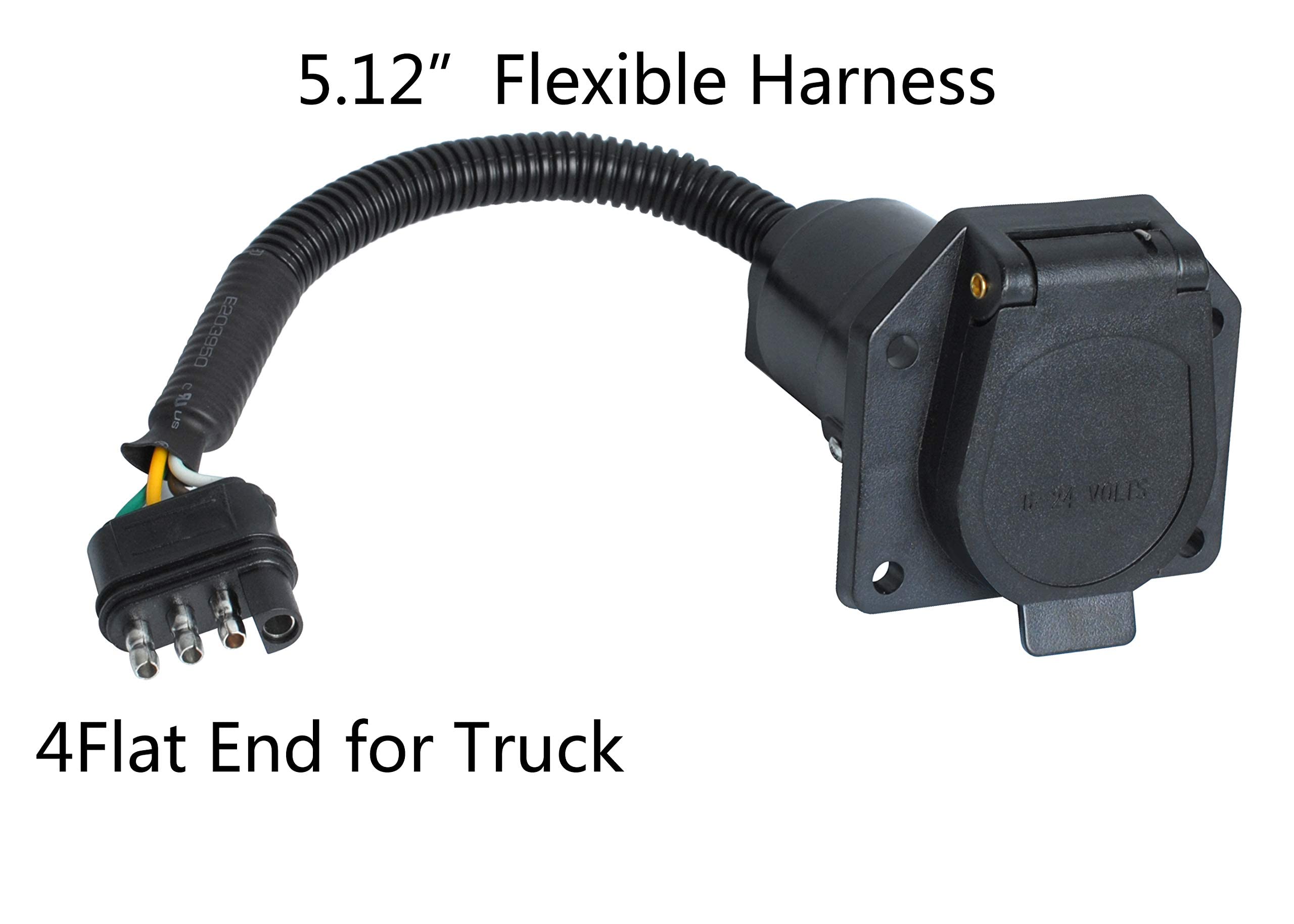 4 Flat to 7 Blade Trailer Light Adapter, Wiring Reverse Plug Connector with Mounting Bracket for Car Truck RV Side to Trailer Side Towing Solutions, RV 7 Pin to 4 Pin Trailer Adapter