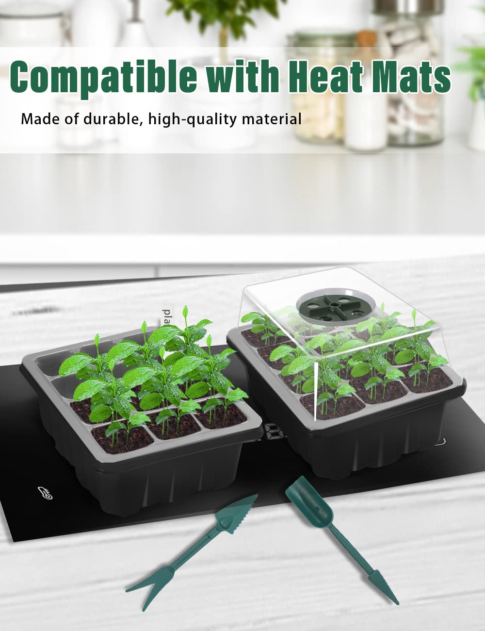 14 Packs Seed Starter Tray, 168 Cells Total Tray, Seed Starting Kit with Adjustable Humidity Dome and Base Plant Starter Kit Mini Greenhouse Germination Kit with 2 Garden Tools and 20 Plant Labels