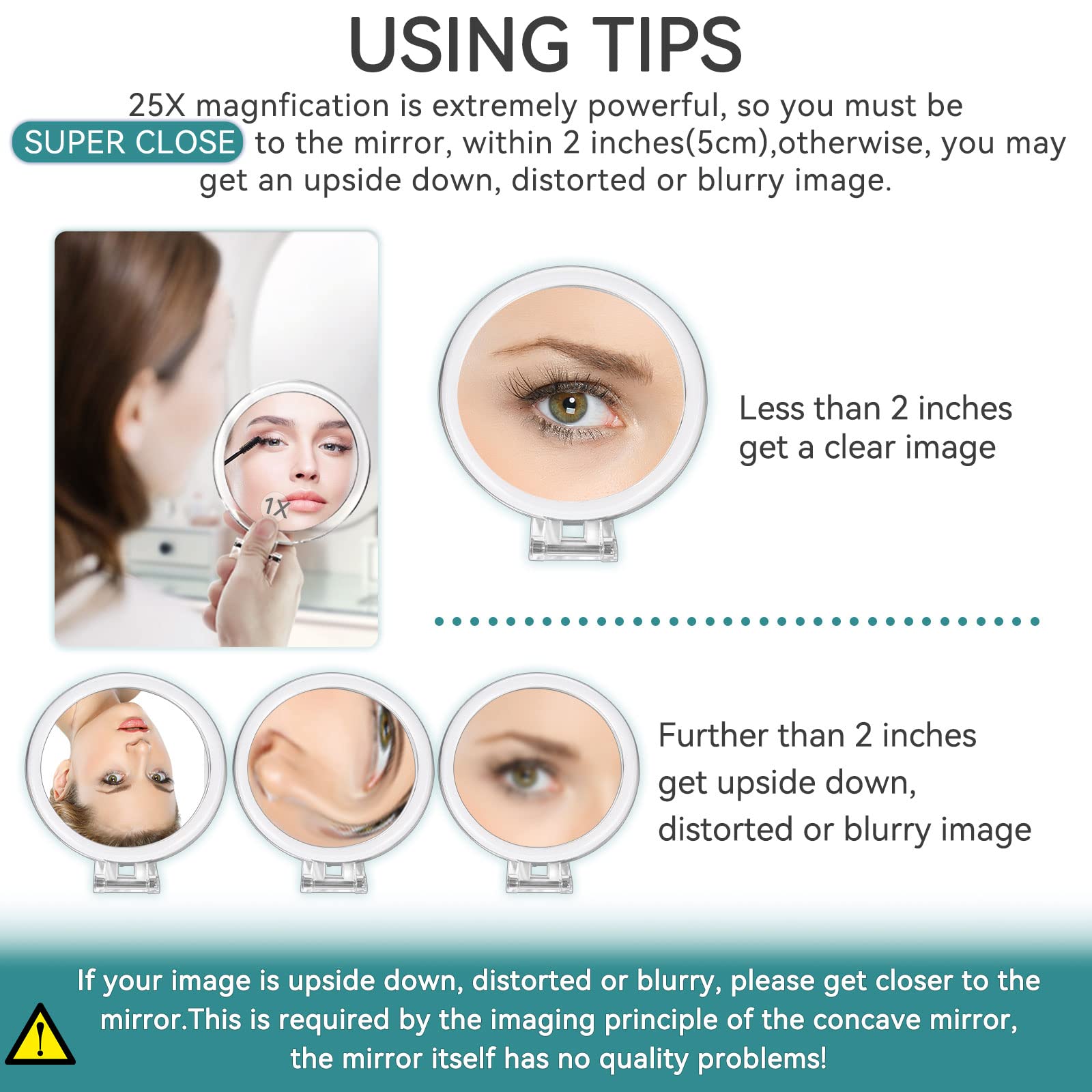 25X Magnifying Mirror Set, 25X/1X Double-Sided Hand Held Magnified Mirror & 10X Magnifying Mirror Suction Cup,Perfect for Precise Makeup Applications & Blackhead/Blemish Removal Handle B