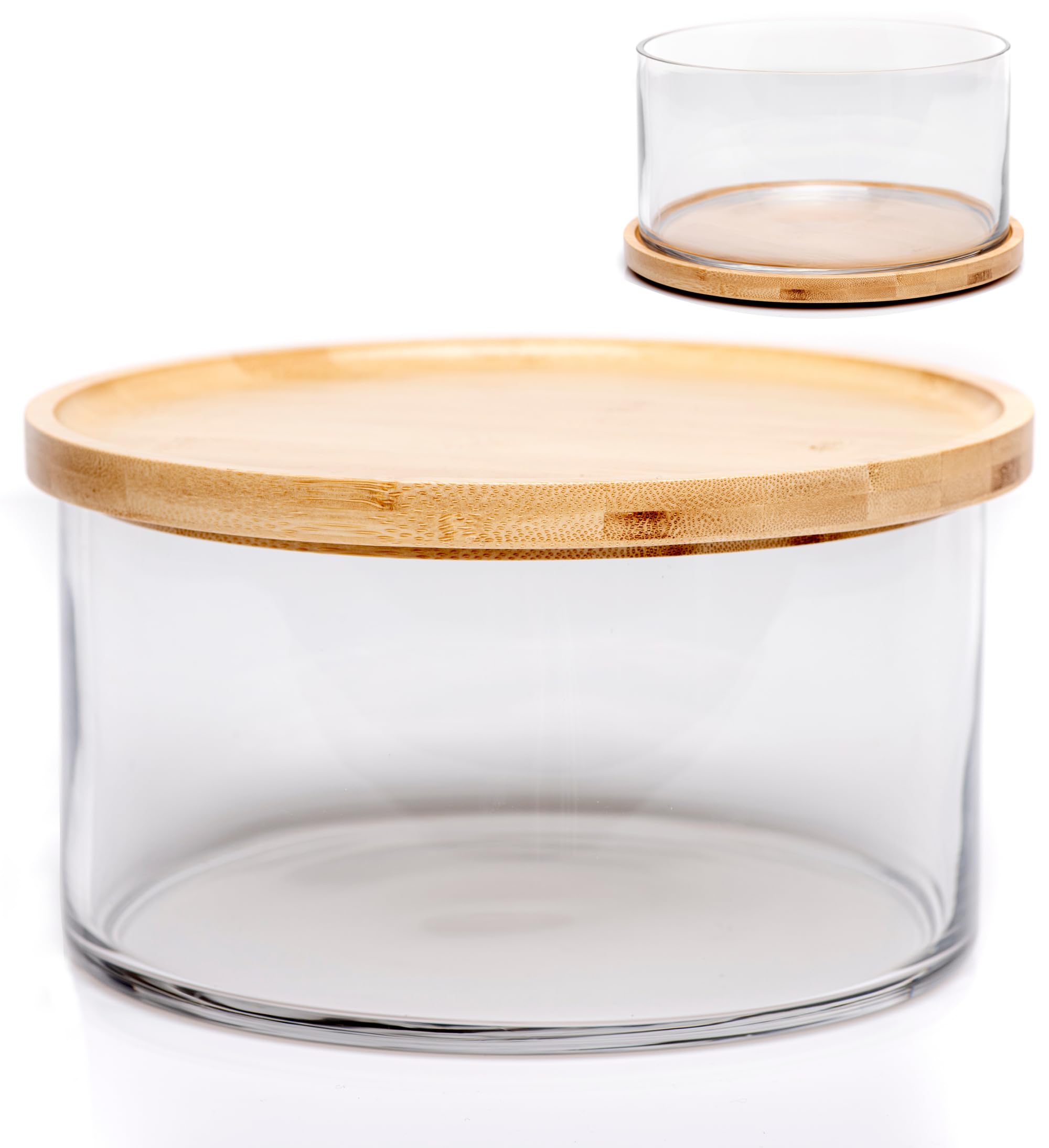 25DOL XXL 125 Ounces Clear Glass Salad Bowl Dish with Dual Function Bamboo Lid - Extra Large Mixing Bowl with Lid for Salads, Dessert, Fruit, Punch - Centerpiece Large Serving Bowls for Entertaining