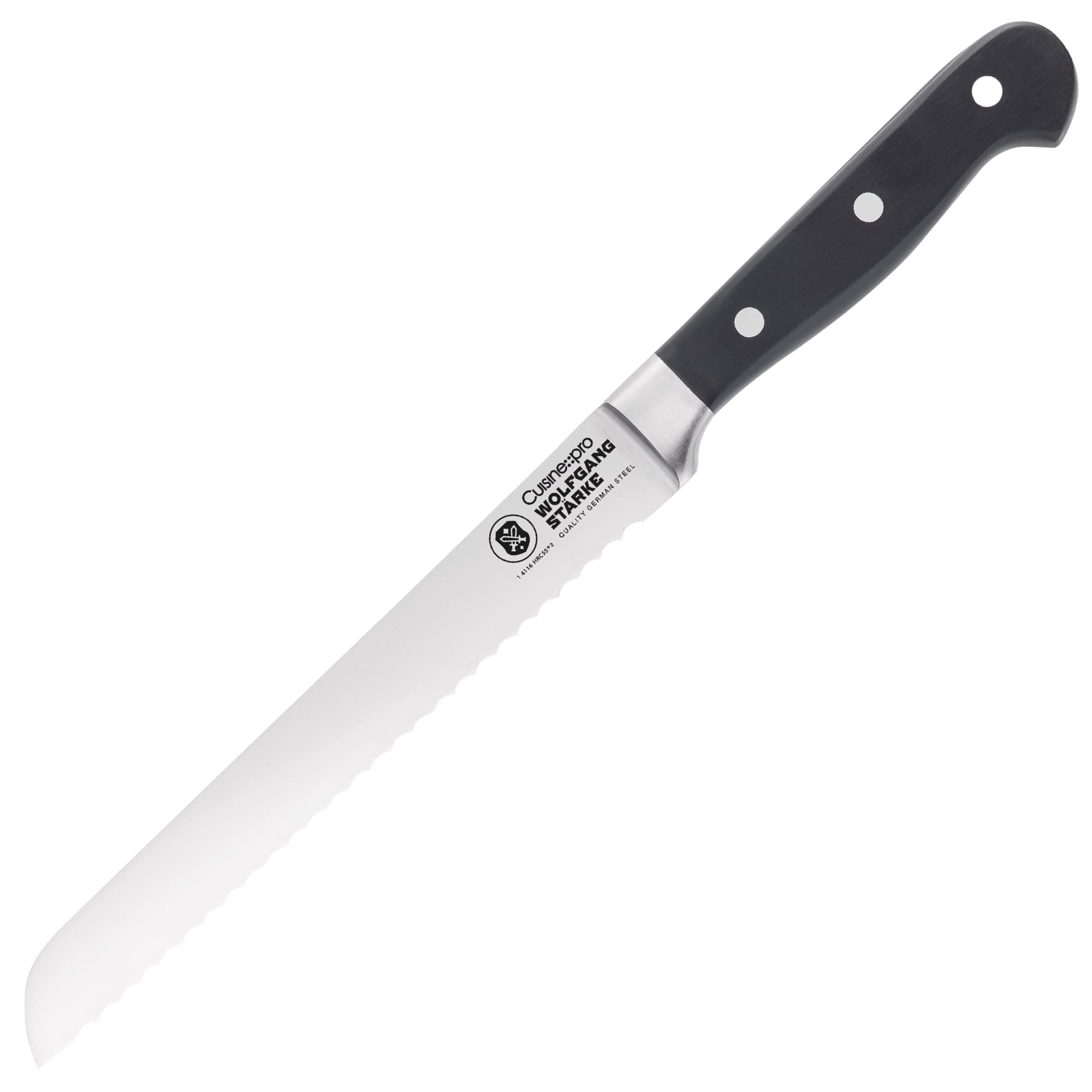 Cuisine::proĀ® Wolfgang Starke 8 Inch Bread Knife - Premium Quality German Stainless Steel, Ice-Hardened & Double Sharpened, Triple-Riveted Polymer Handle, Kitchen Essential