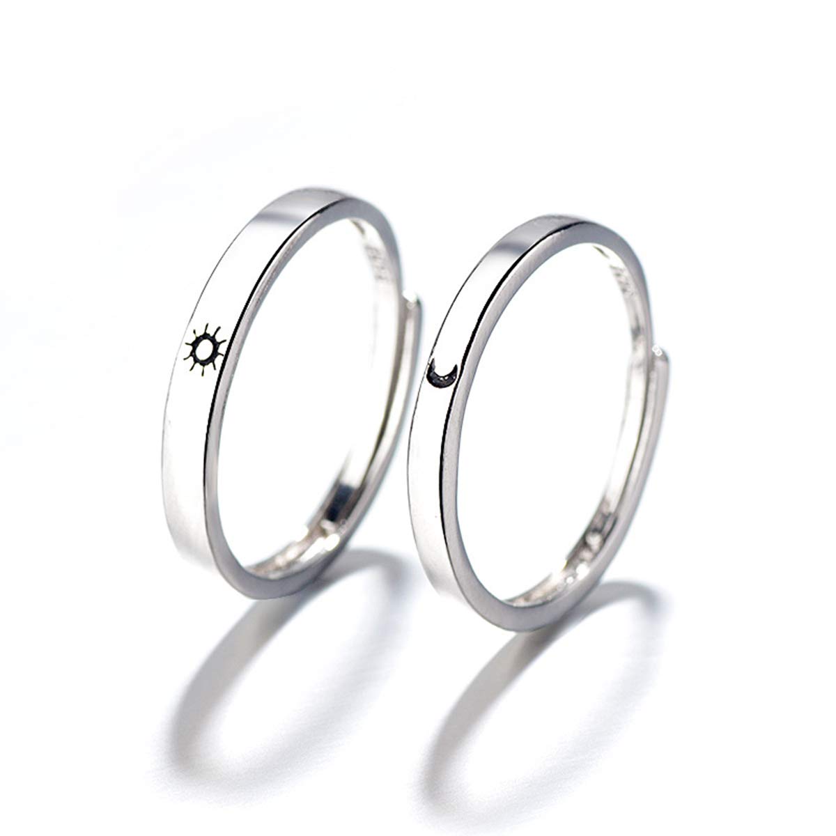 2 Pcs Sun Moon Couple Rings for Women Men Adjustable Couple Matching Promise Engagement Wedding Ring Set Simple Love Friendship Band Rings Gift Jewelry (Silver1:2 Pcs)