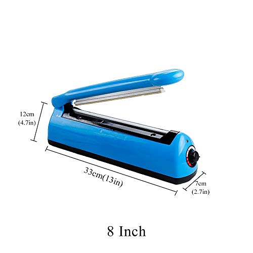 LabZhang 8inch Impulse Bag Sealer,Impulse Heat Sealer,Manual Poly Bag Heat Sealer Heat Seal Closer with 1 Replacement Kit,Blue