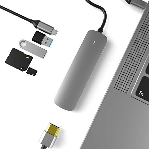 USB C hub,USB C Docking Station,6 in 1 USB C Docking Station Adapter,with 1 4K HDMI-Compatible,1 USB2.0,1 USB3.0,1 PD,SD TF Card Reader,Suitable for USB -C Type Equipment.