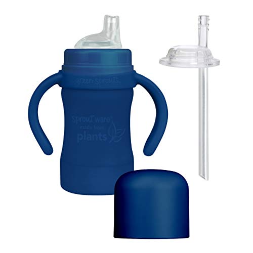Green sprouts Sprout Ware Sip & Straw Cup made from Plants | Non-toxic Plant-based Plastic Transition Sippy Cup without BPA, BPS, BPF | Soft Silicone Spout and Straw | Easy-grip Handles