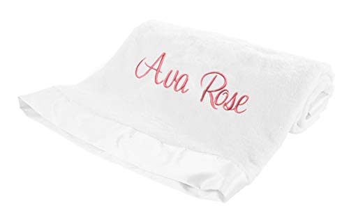berry bebe Large Custom Personalized Baby Blanket, Custom Name Blanket, Pink, Plush Minky Fleece with Satin Trim Keepsake for Girl