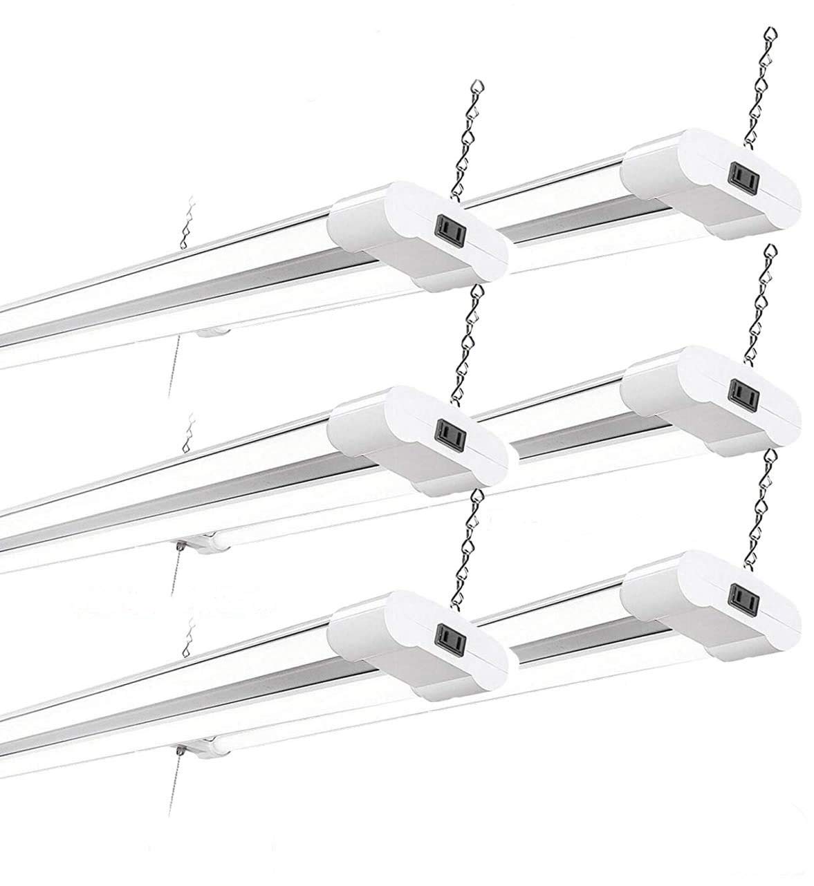 BALTORO 40w LED 4800 Lumen Double Tubes Utility Shop Light 5000K Daylight UL 100w Equivalent Pull on/Off. Surface/Suspension Mount, Garage, Warehouse, Workshop Linkable to 10 (12 Pack)