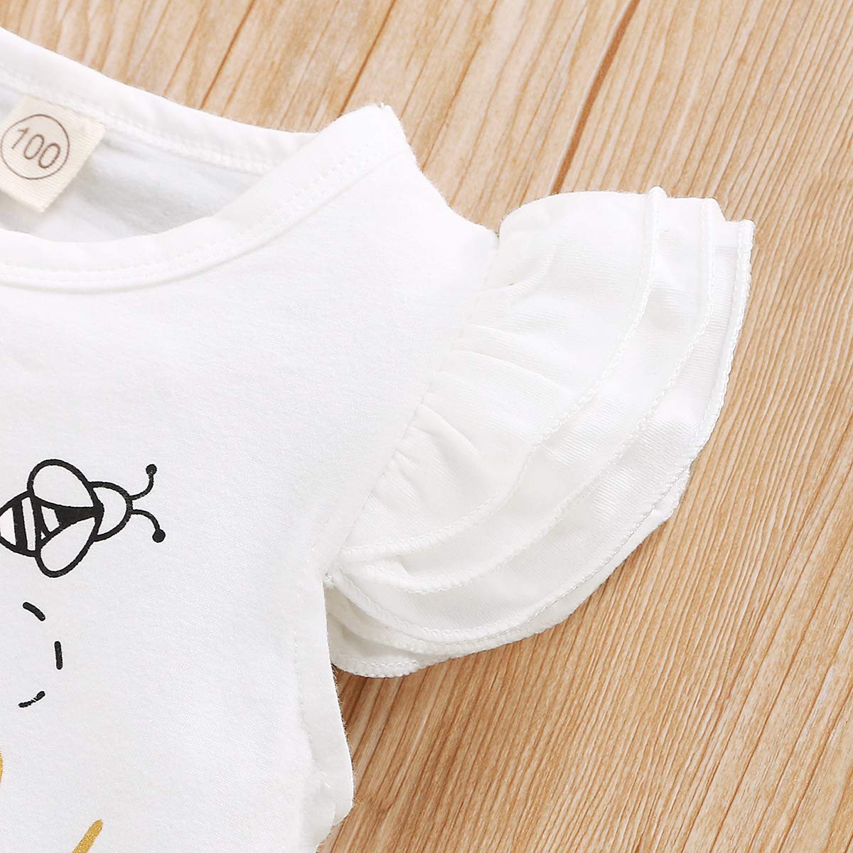 GRNSHTS Baby Girl One Birthday Outfits Honey Bee Ruffle Sleeve Romper+Bumble Bee Shorts+Headband 3Pcs Summer Clothes 12-18 Months