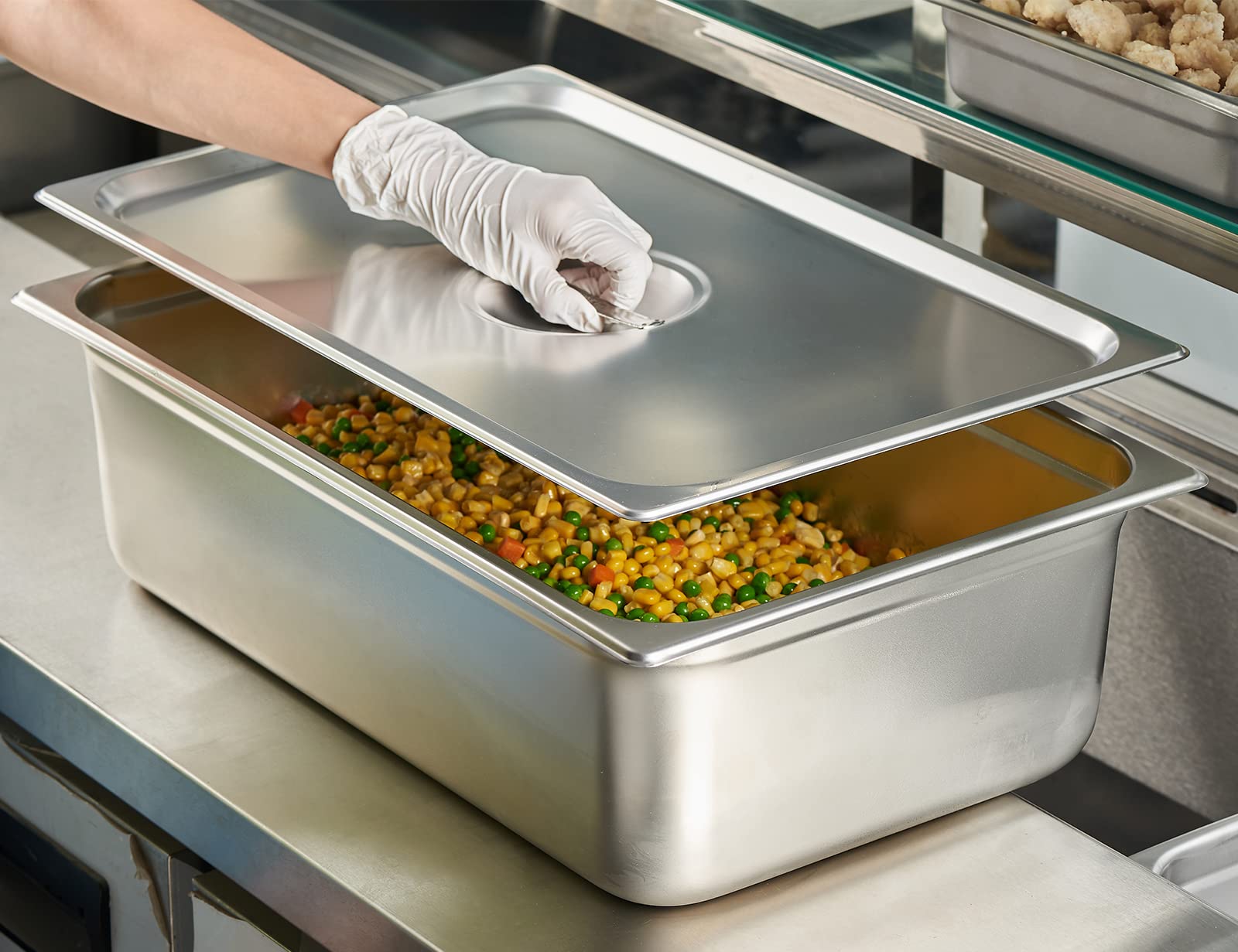 CURTA Full Size Hotel Pan Cover,18-8 Stainless Steel Solid Steam Table Catering Food Pan Lid with Handle