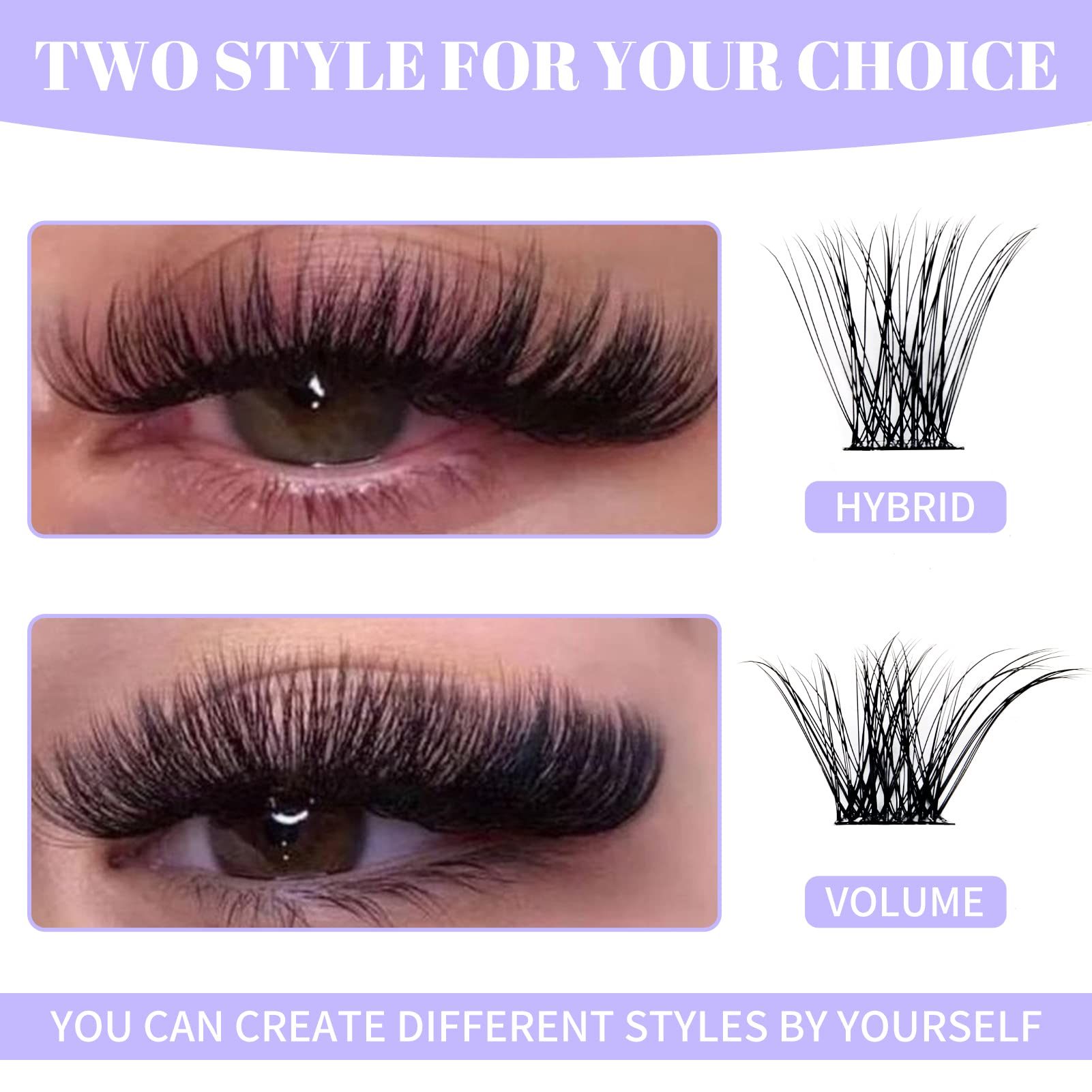 2 Style DIY Lash Clusters C/D Curl Soft and Wispy Cluster Lashes and Cluster Lash Glue Black Waterproof Long Lasting Lash Glue and Lash Remover Rose Low Irritation for Lash extensions/Lash Clusters