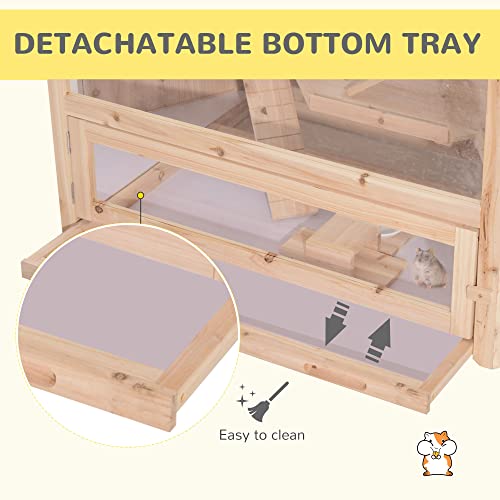 PawHut 3-Tier Extra Large Wooden Hamster Cage with Seesaws, Small Animal Cage and Habitat, Mice, Rat, Gerbil, & Hamster Habitat, Ladder, Feeding Bowl, Openable Top and Front Door