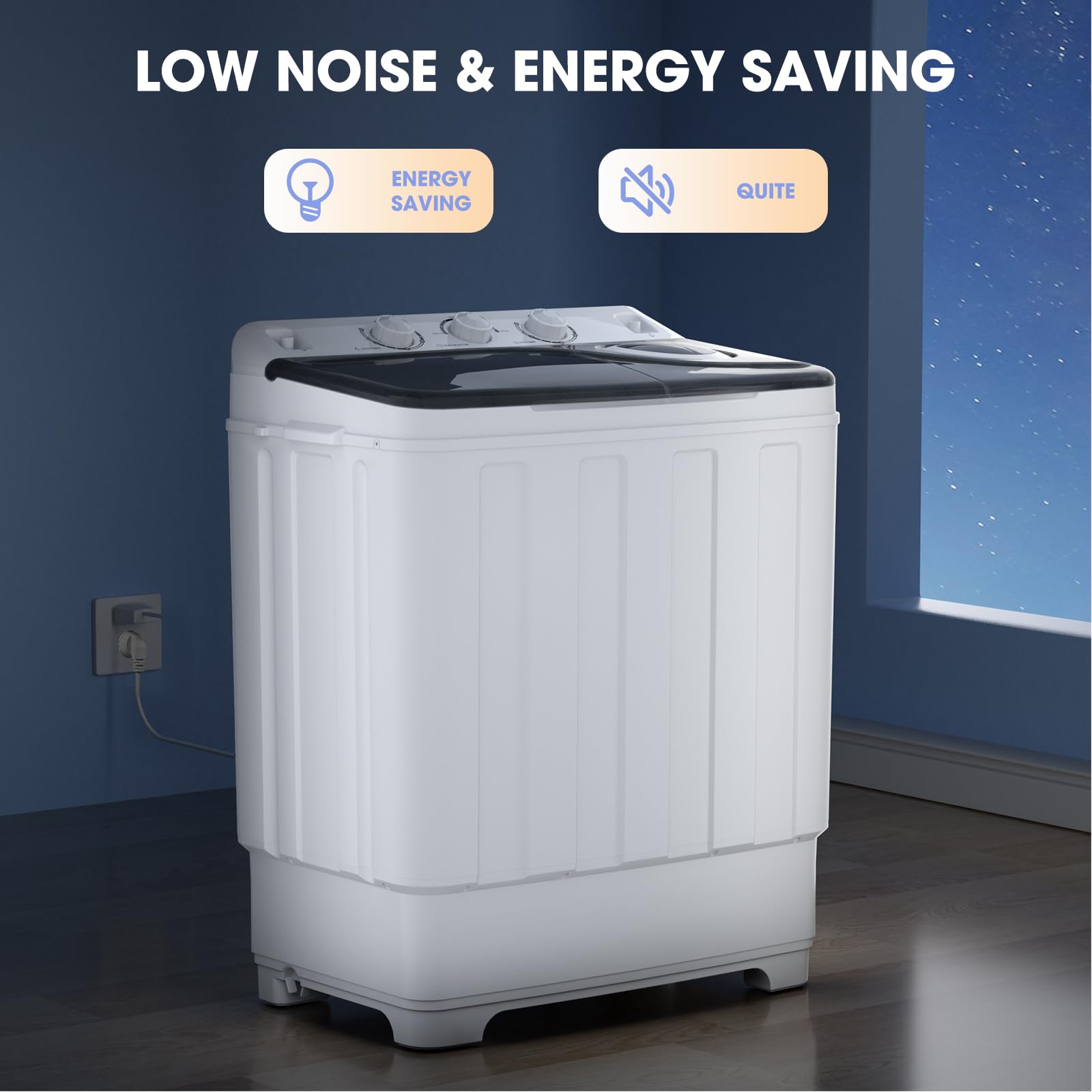 2 In 1 Portable Washing Machine, Washing Machines, Twin Tub Compact Washer 28lbs Capacity, Laundry Washer with Control Knobs/Timer Function/Drain Pump, Washer and Spinner Dryer for Apartment, RV