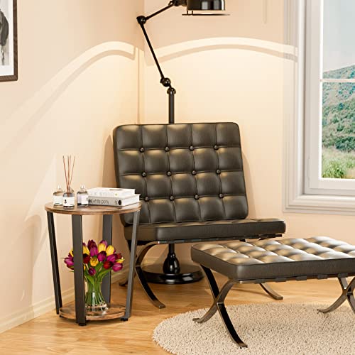 EKNITEY Wood Round End Table - 19.7" Dia. Side Table with Storage Small Table with Sturdy Metal Frame for Living Room Bedroom Couch Snack and Sofa 2-Tier