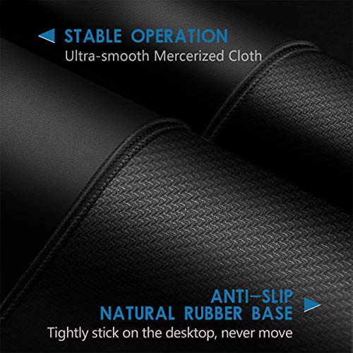 Large Gaming Mouse Pad- 31x12 in. XL Gaming Mousepad with Stitched Edges, Ultra-Smooth Cloth Mouse Mat & Non-Slip Rubber Base, Waterproof Full Desk Keyboard Mat for Gamer, Office & Home, Black
