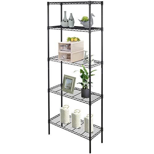 BELANITAS 5 Tier Wire Shelving Unit Adjustable Storage Shelves Heavy Duty Metal Shelf Steel Wire Shelving Rack, 21" L x 11" W x 59" H,Black