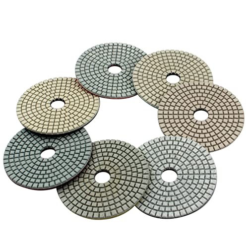 4" Wet Diamond Polishing Pads - Sanding and Polishing Tile Stone Marble Granite Concrete Ceramics Glass 7Set