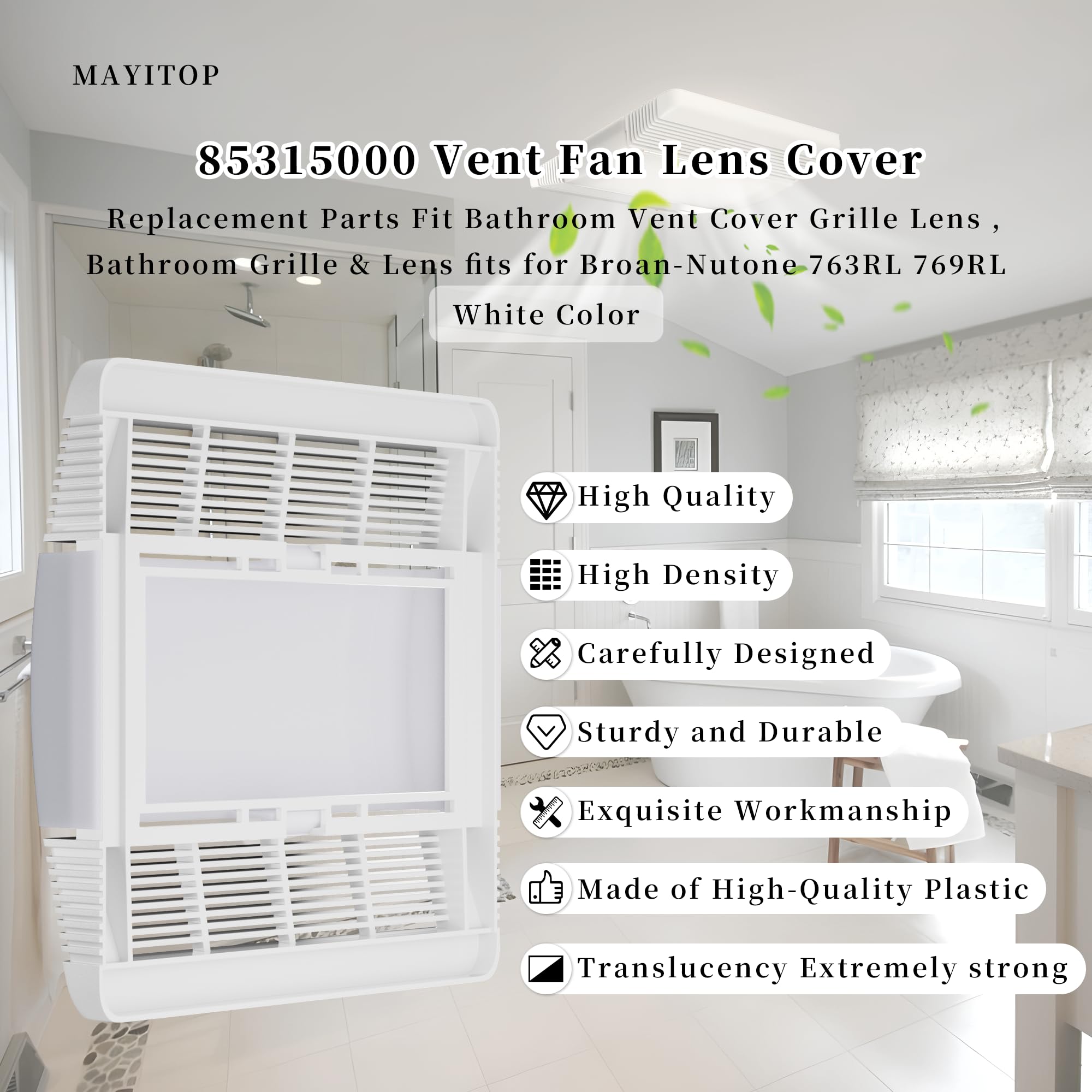 85315000 Vent Fan Cover Grille And Lens Replacement for Broan Nutone Bathroom Ventilation Plastic Cover,Bathroom Fan Exhaust Fits Broan Nutone 663,663N,663FL,663LN,669L,669LN,669FN,770F,763RLN,769RLN