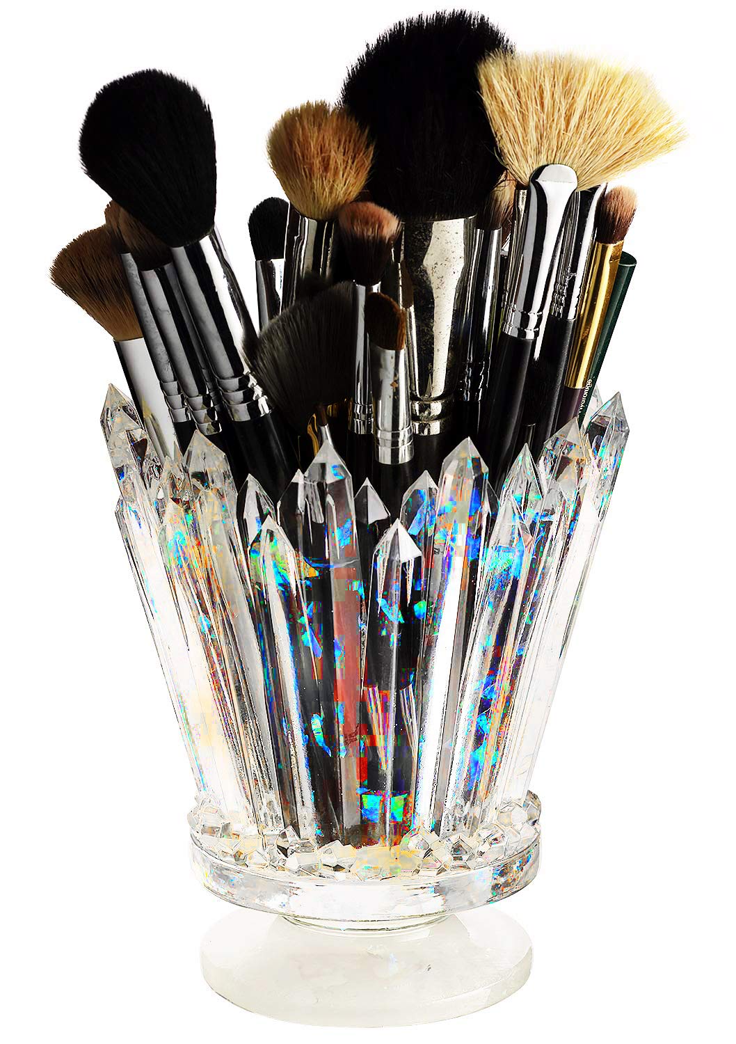 GUTE Amethyst Crystal Makeup Brush Holder Glow And Shine, Brush & Pen Holder Vanity Desk or Office Organizer Stationary Decor - Perfect Gifts For Him and Her - Iridescent