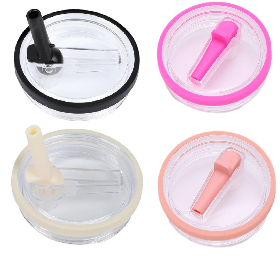 2 PCS 40 oz Replaceble Tumbler Flip Straw Lid for Stanley Cup With straw,Reusable Tumbler Cover, Spill Proof Splash Resistant Tumbler Lids (Black and White)