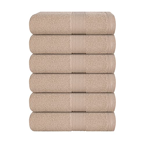 BELIZZI HOME Ultra Soft 6-Piece Hand Towel Set 16x28-100% Ringspun Cotton - Durable & Highly Absorbent Hand Towels - Ideal for use in Bathroom, Kitchen, Gym, Spa & General Cleaning - Tan