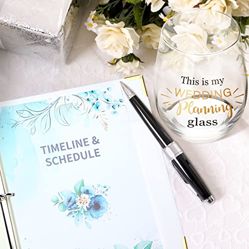 2 Pcs Wedding Planner Book and Organizer for The Bride 1 Pcs Wedding Planning Stemless Wine Glass 1 Pcs Wedding Planning Wedding Planner Engagement Gift for Newly Couples, Future Brides and Grooms