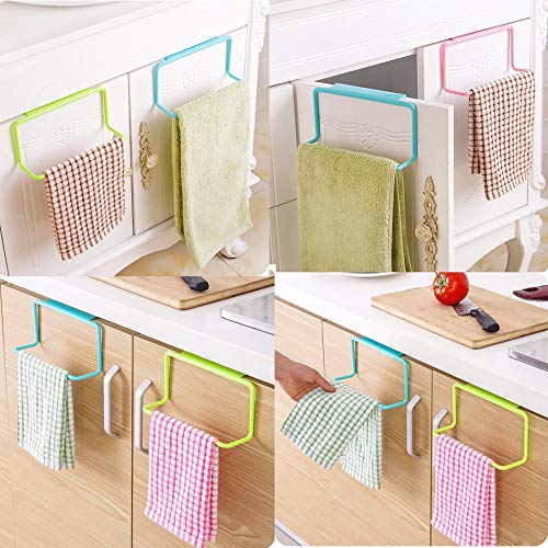 Elaco 4Pcs Home Bathroom Kitchen Cupboard Cabinet Over Door Hanging Metal Towel,Rack Holder Organizer Hanger Shelf (Multicolor)