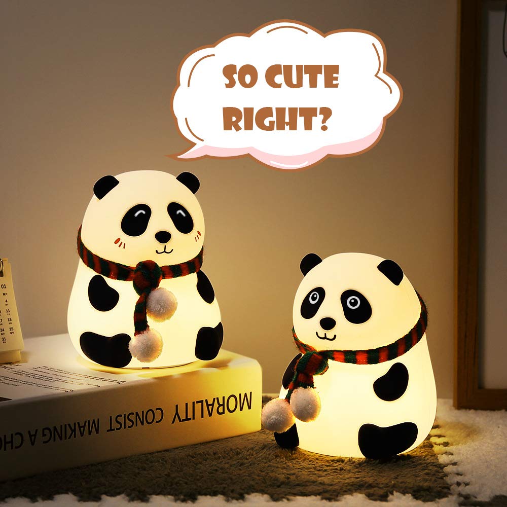 LED Kids Night Light Cute Nursing Night Light Non-Flickering Eye-Caring Lamp-USB Rechargeable, Touch Control, Multi-Color and Warm White Can be Switched, Fabulous Ideal Gift (Panda Round Eyes)