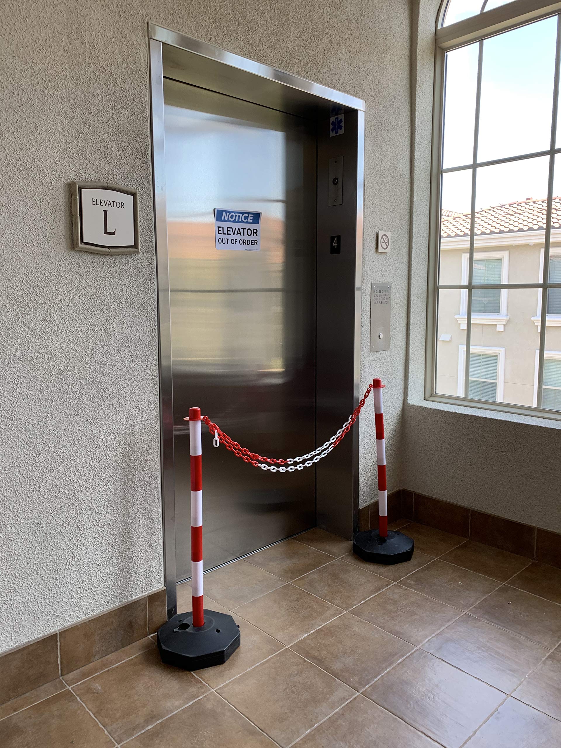 2 Traffic Delineator Poles | Plus Chain Included | Better Than Cones | Perfect Parking Post, Construction Lot, Road Marker or Street Stanchion | Portable & Fillable Base | Large Safety Caution Barrier