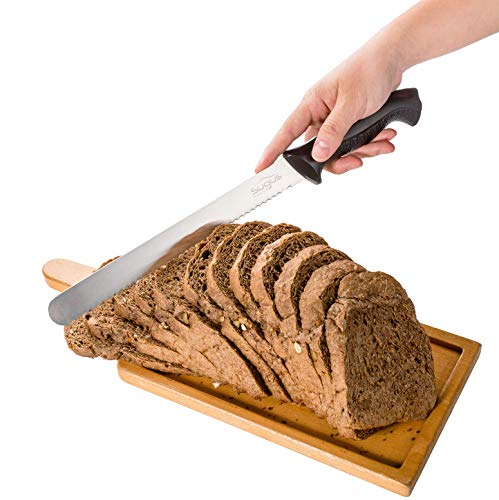 SUGUS HOUSE Professional 10 inch Serrated Bread Knife for kitchen with Ergonomic handles, Bread Cutter, Ultra-Sharp Stainless Steel β Perfect for Slicing Bread, Cake (10 inch Blade, Black)