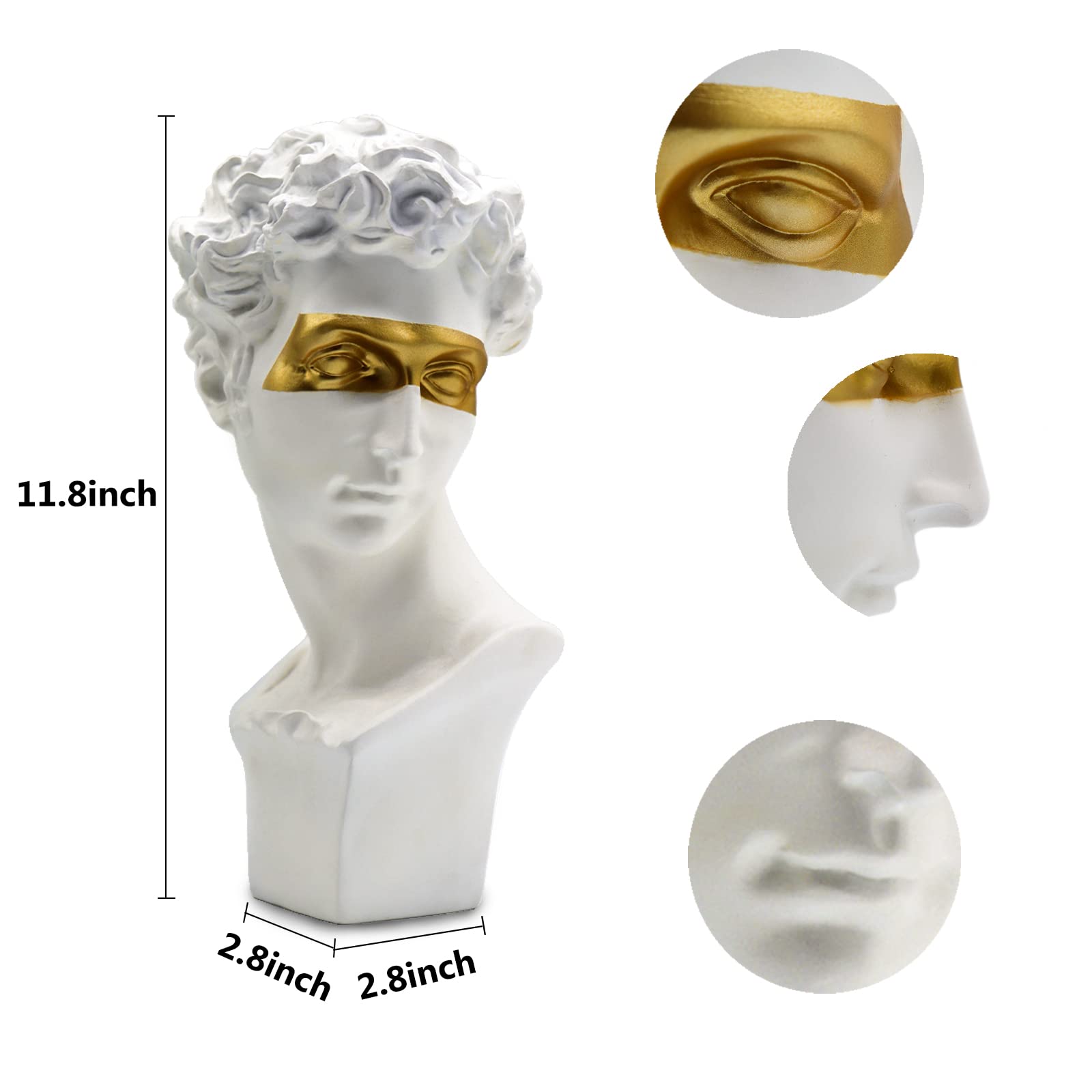 aboxoo David Statue of Greek Statues for Home Decor,Classic Bust Statue White and Gold,Resin Figurines for Office Classic Greek Mythology Decor, Resin Figurines for Office Shelf Decor(White)