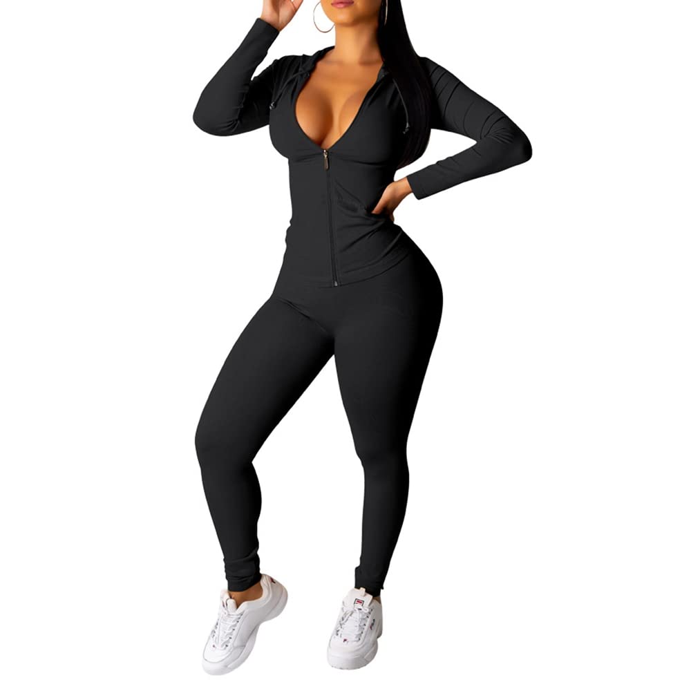 2 Piece Jogger Sweatsuit for Women Tracksuit Long Sleeve Zipper Hoodie Jacket + Stacked Pants Workout Set