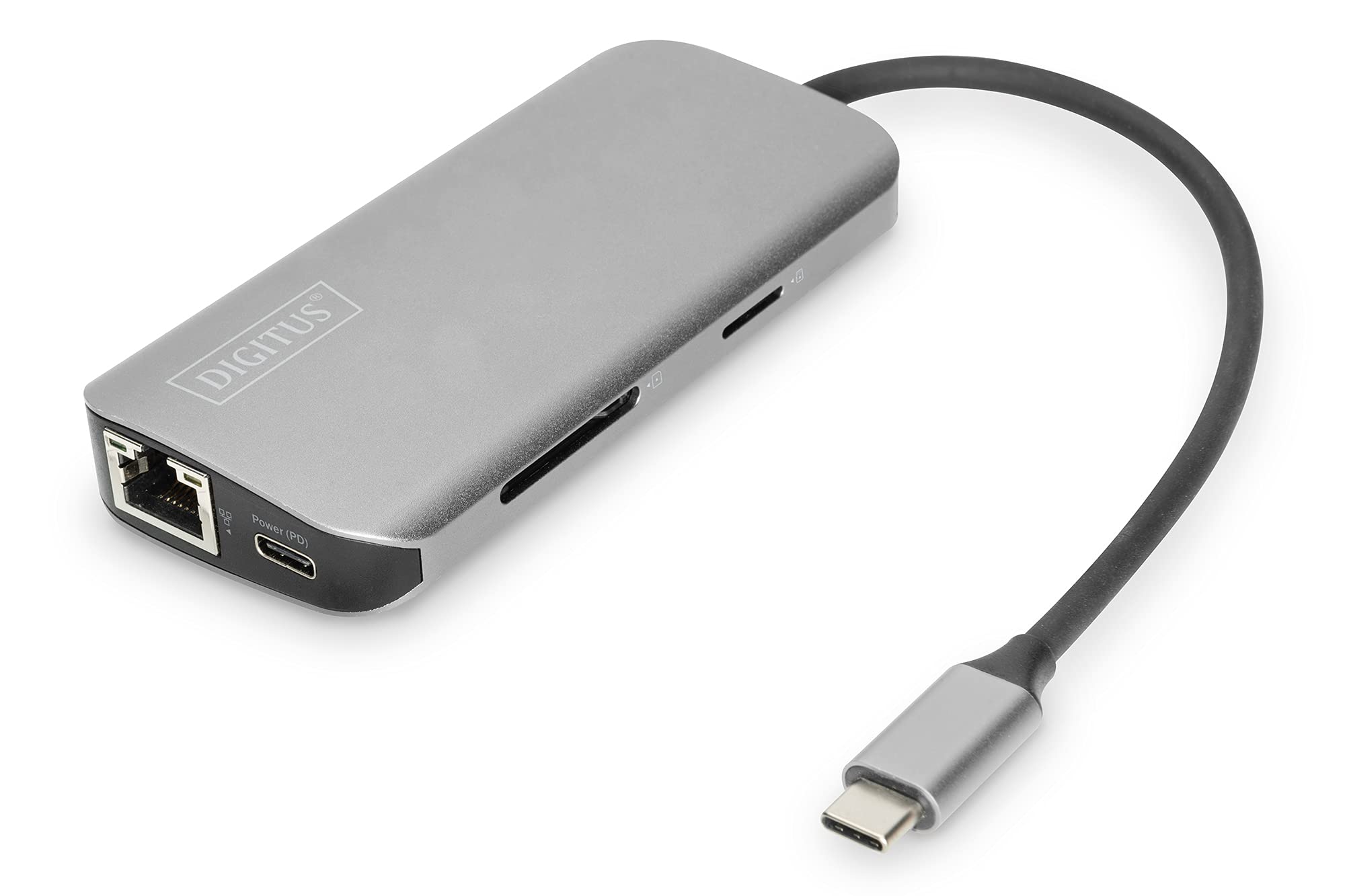 Digitus 8-Port USB-C Dock, 2xUSB3.0, 1xRJ45, 2xHDMI, 1xPD, 1xMicro SD, 1xSD, Grey