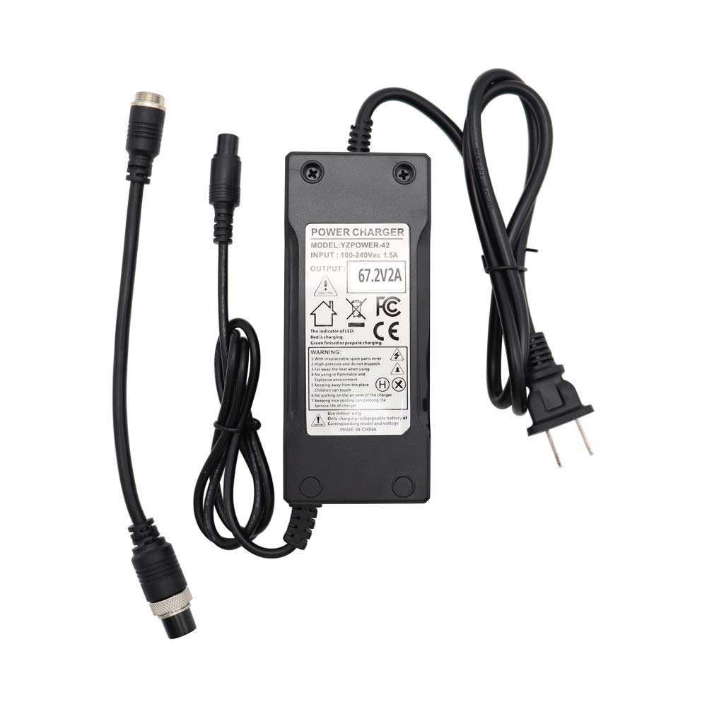New 67.2V 2A Battery Charger for 60V 16S Lithium Batteries Pack 3-Prong Inline Female Connector