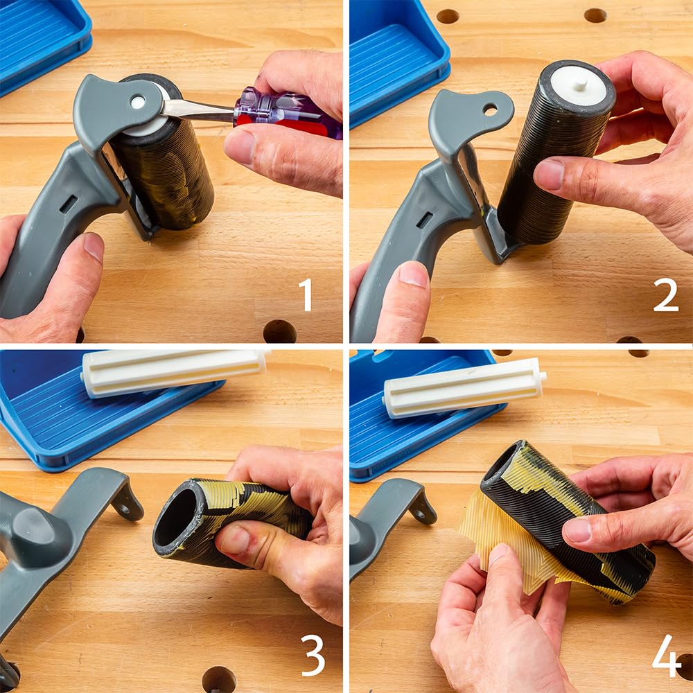 5” Wood Glue Roller–Thermoplastic Rubber Roller w/Silicone Rest &ABS Handle –Detachable Glue Applicator Roller for Easy Cleaning & Storage -Woodworking Roller for Butcher Blocks, Workbench Tops &More
