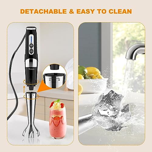 3-in-1 Immersion Hand Blender: 3-Angle Adjustable with Variable 21-Speed Control, Powerful Hand Blender Electric for Milkshakes | Smoothies | Soup| Puree | Baby Food (Red)